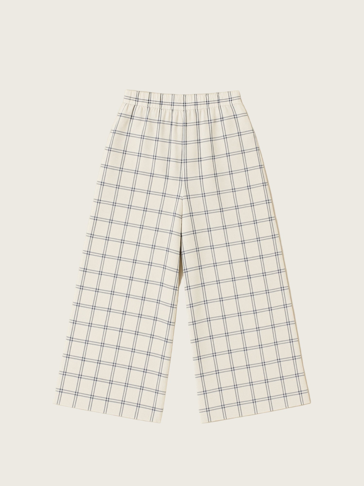 Women's Navy Window Check Wide Leg Pants | Organic Zoo